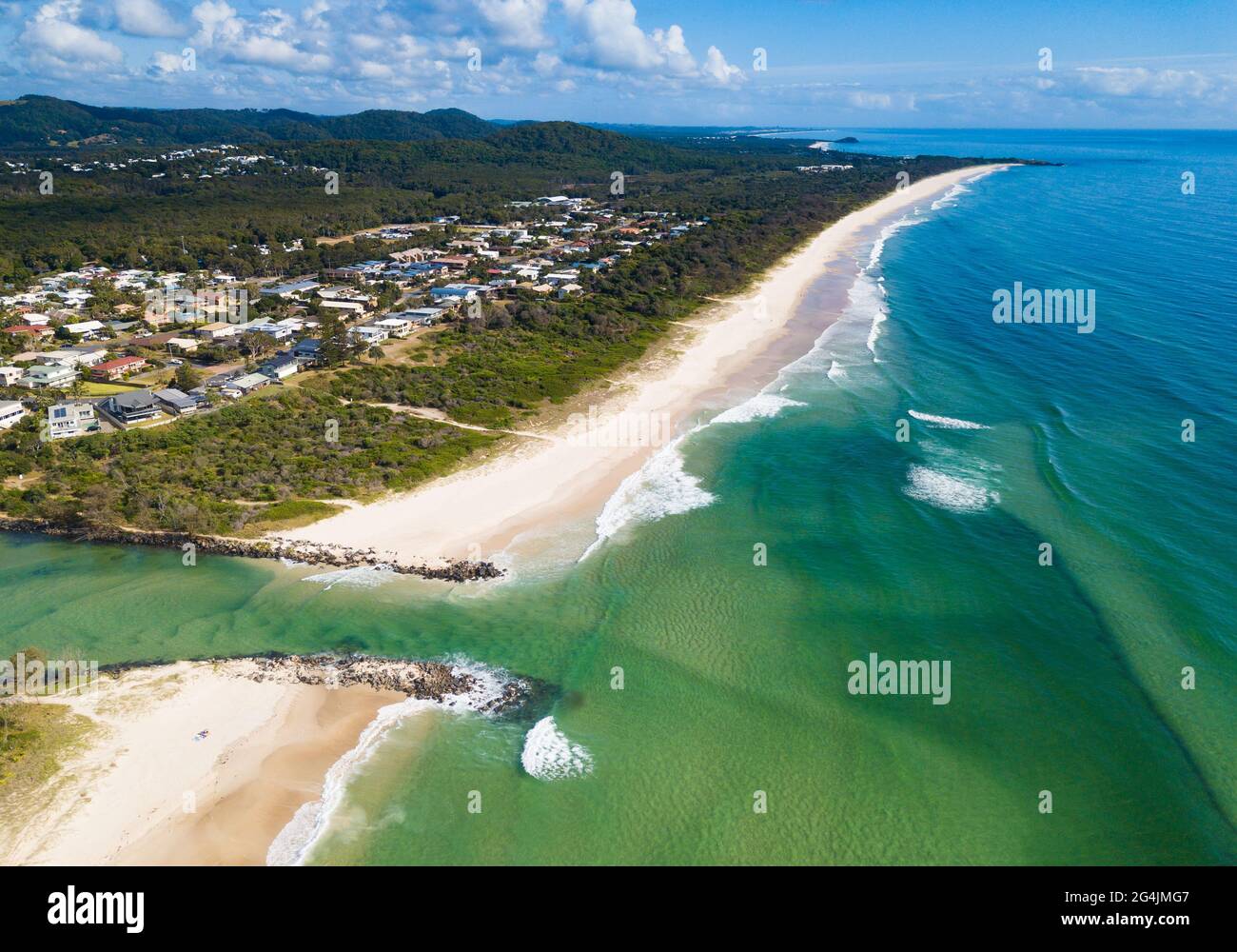 Aerial image of Mooball Creek mouth at Pottsville, NSW Australia Stock ...