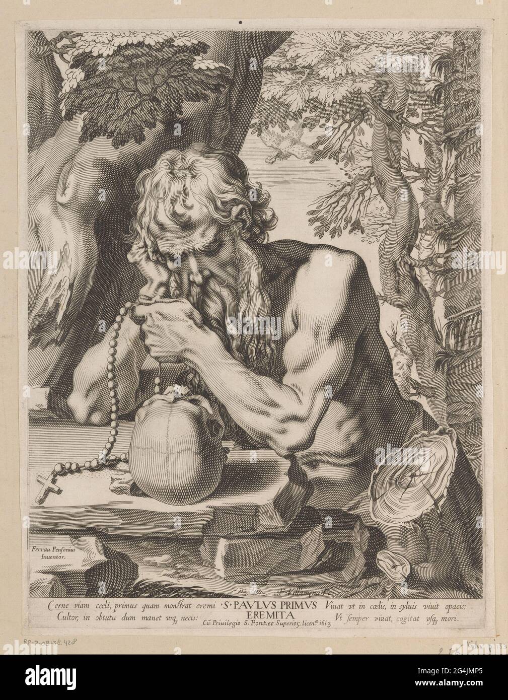 Paul's Hermit. The holy Paul's hermit with rosary and skull. Two ...