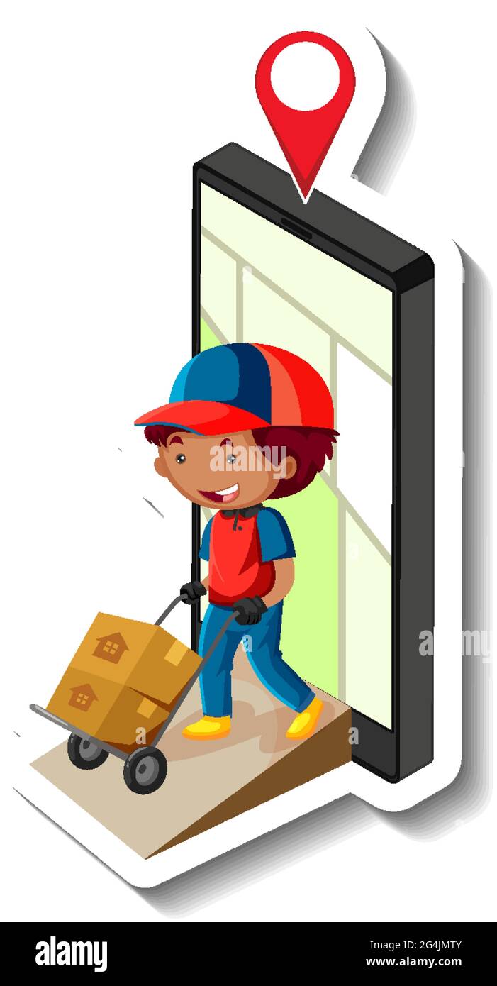 A sticker template with delivery man sending boxes illustration Stock ...