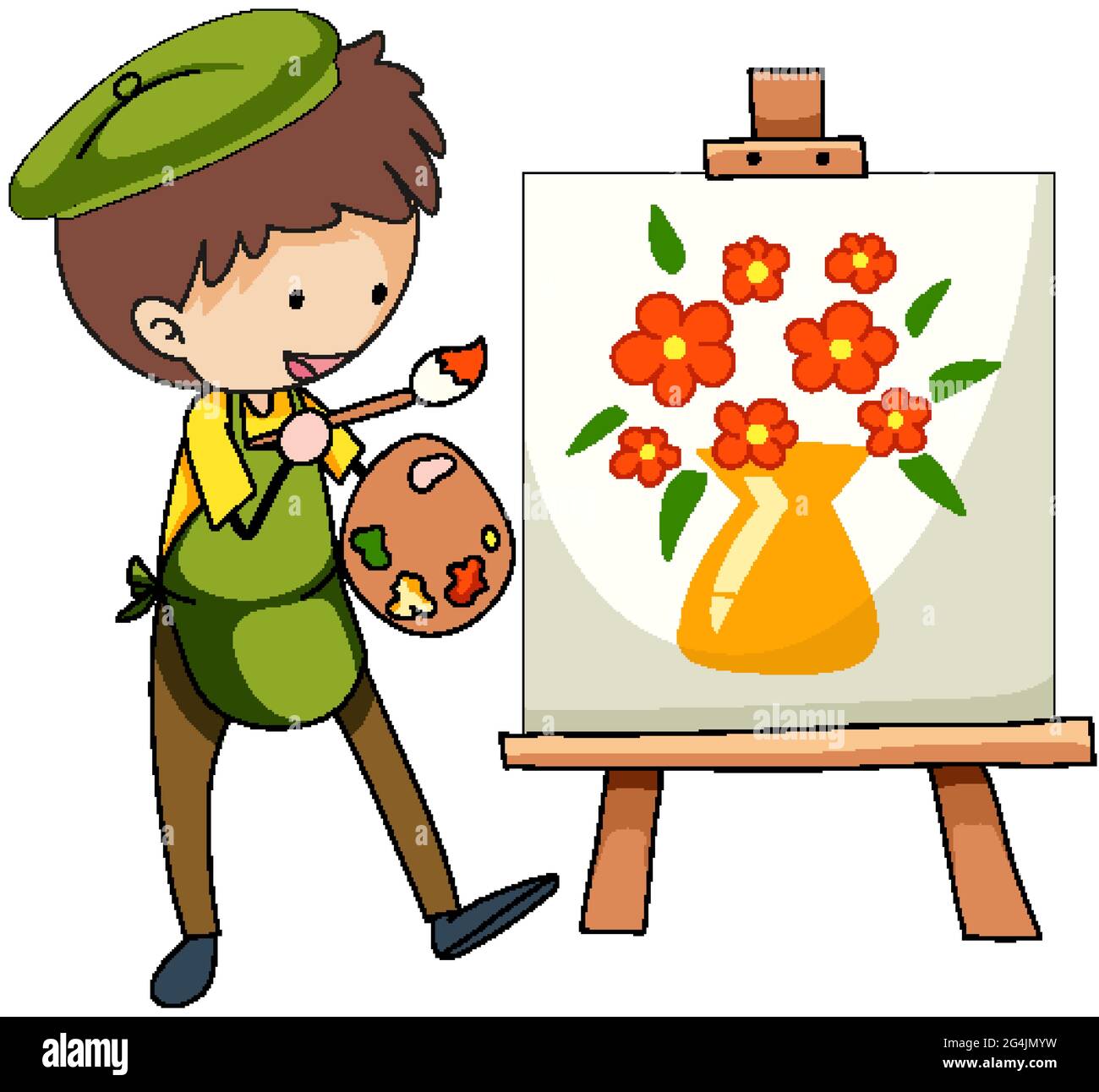 Little artist drawing the picture cartoon character isolated ...