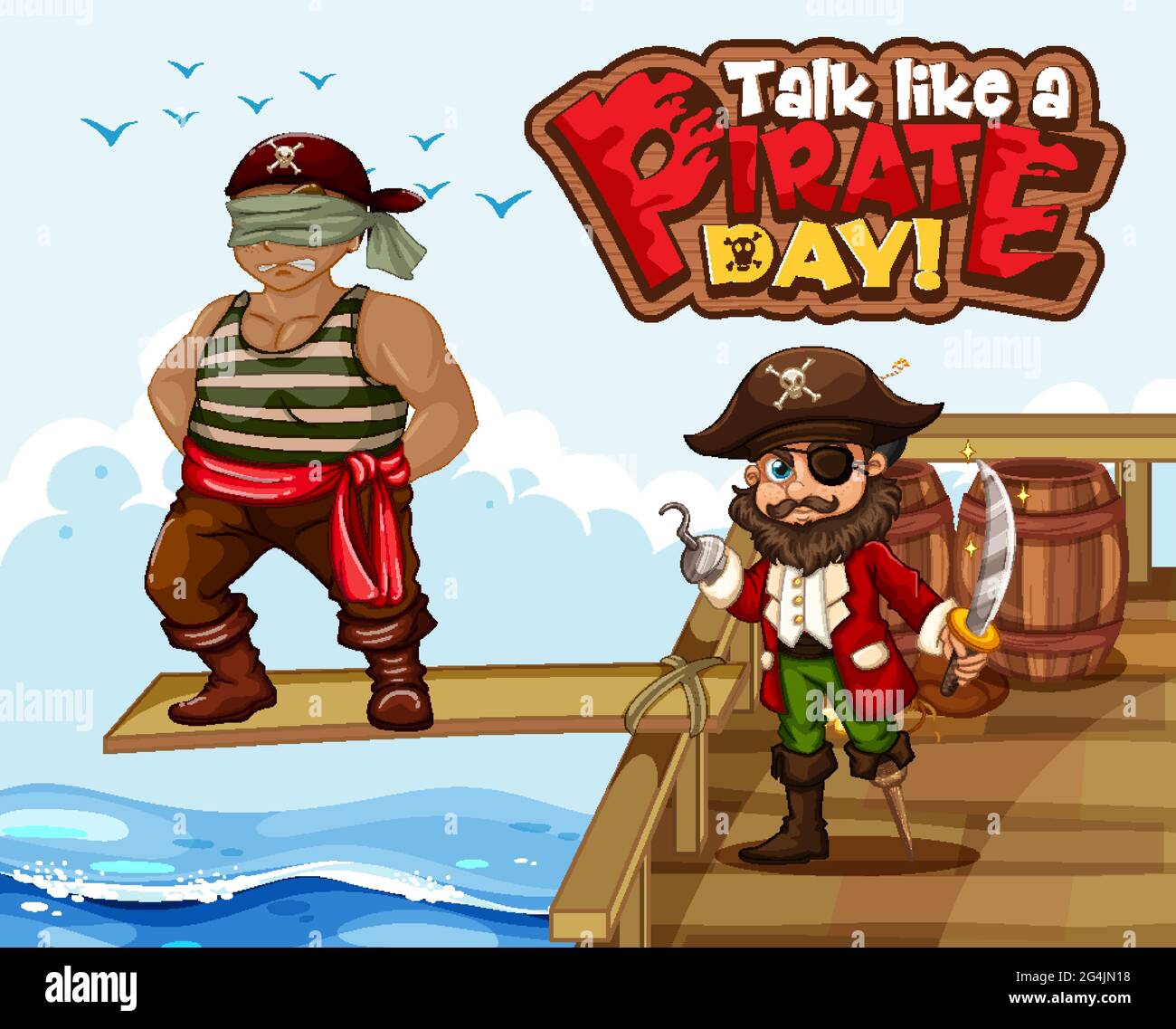 Talk Like A Pirate Day font banner with pirate cartoon character ...