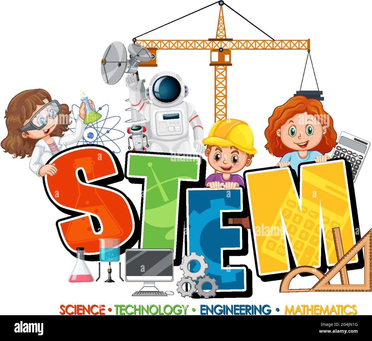 STEM education logo banner with kids cartoon character illustration ...