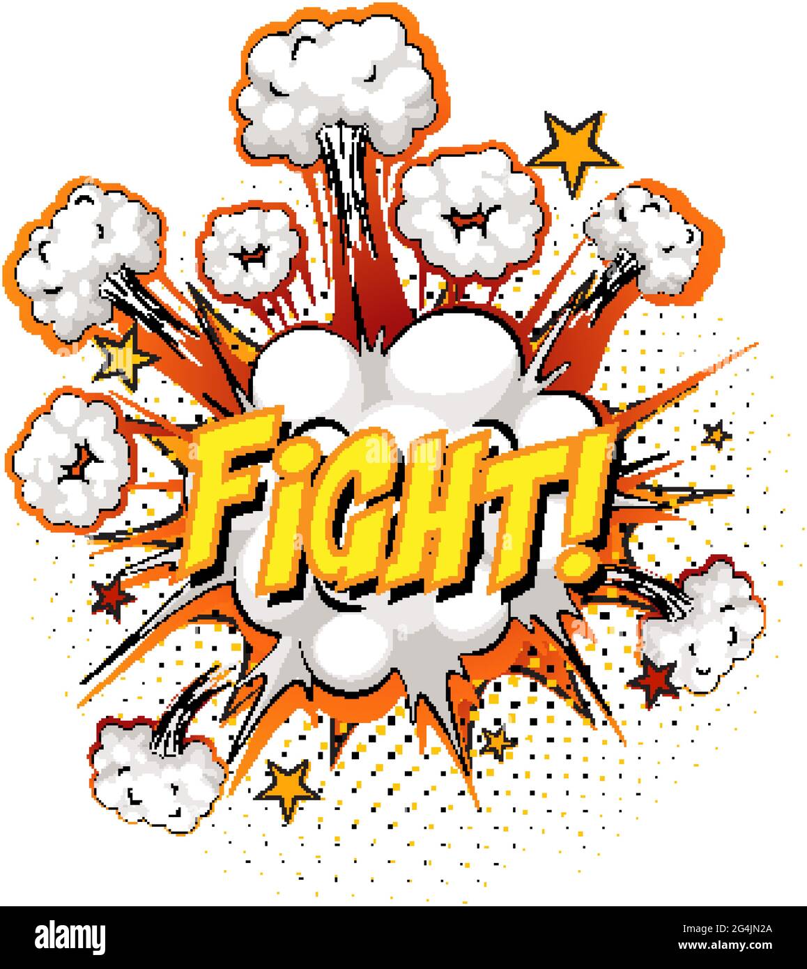 FIGHT text on comic cloud explosion isolated on white background ...