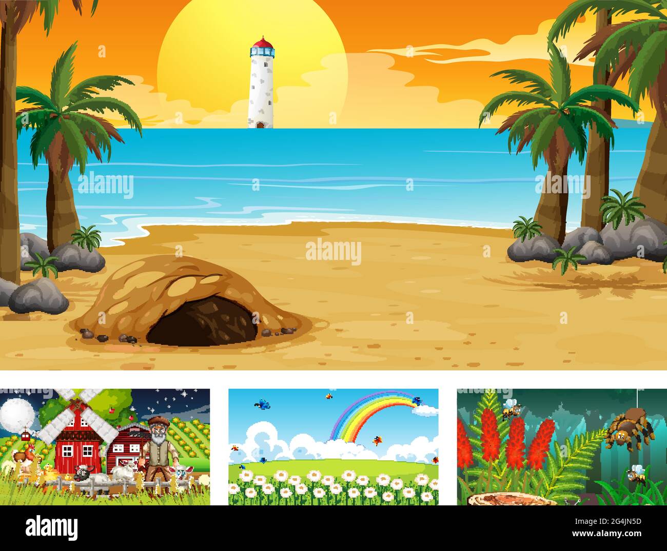 Four different nature horizontal scene illustration Stock Vector Image ...