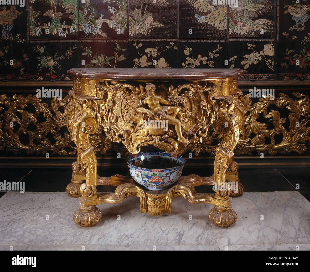 . Wall table made of gold-plated lion wood with Europe on the bull in ...