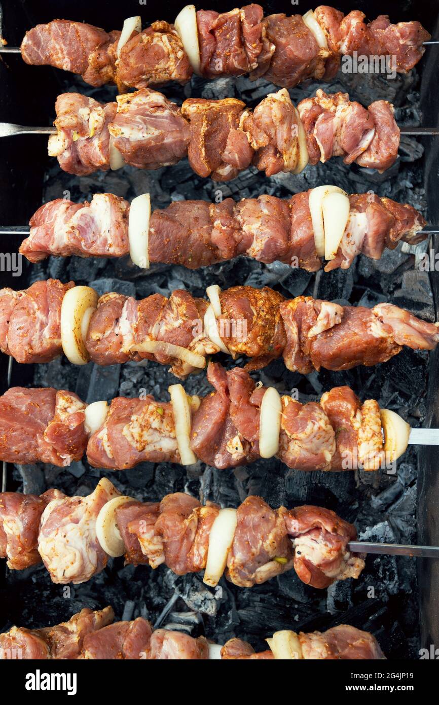Top view preparing shish kebabs hi-res stock photography and images - Alamy