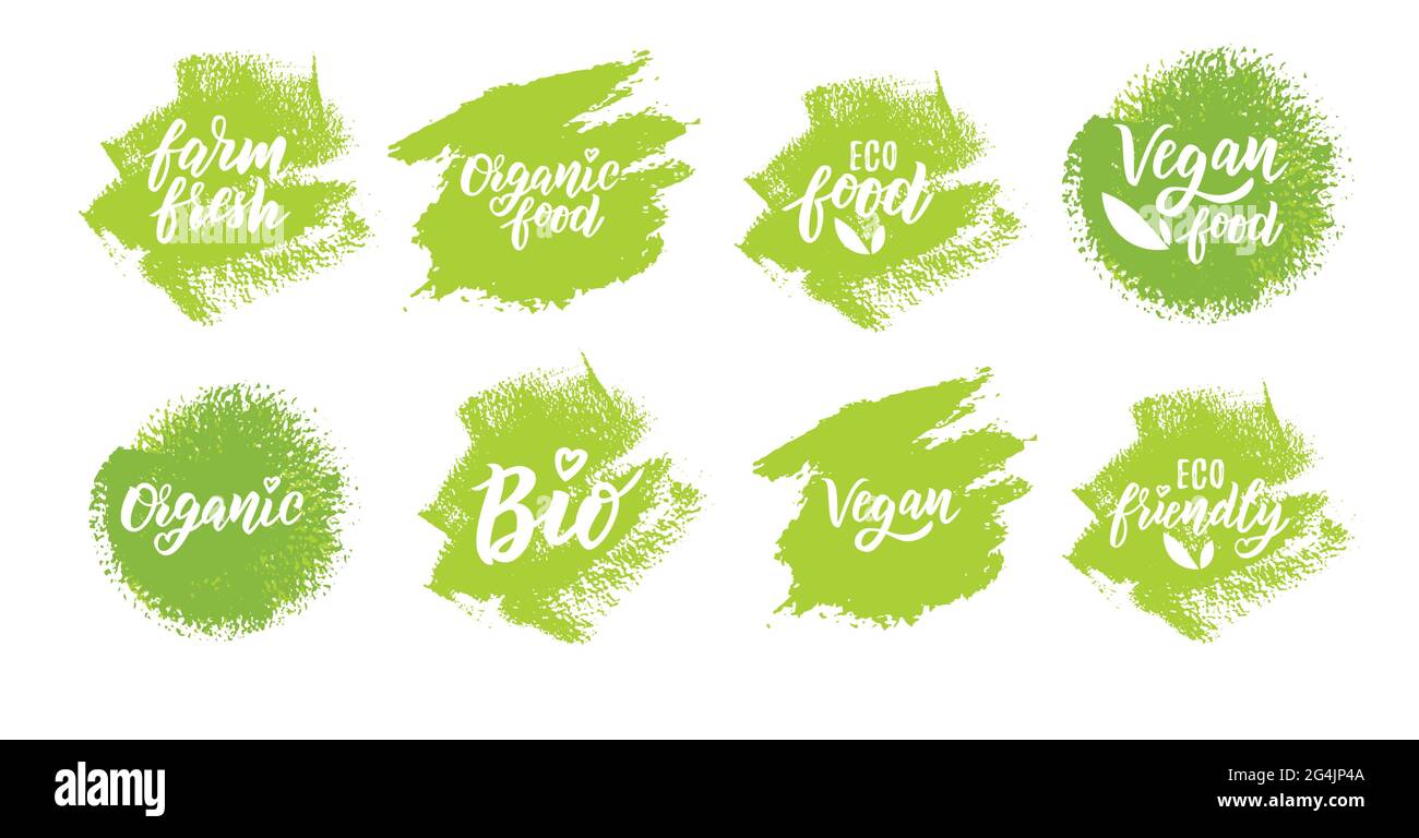 Organic food hand lettering text set for logo or label. Element for ...