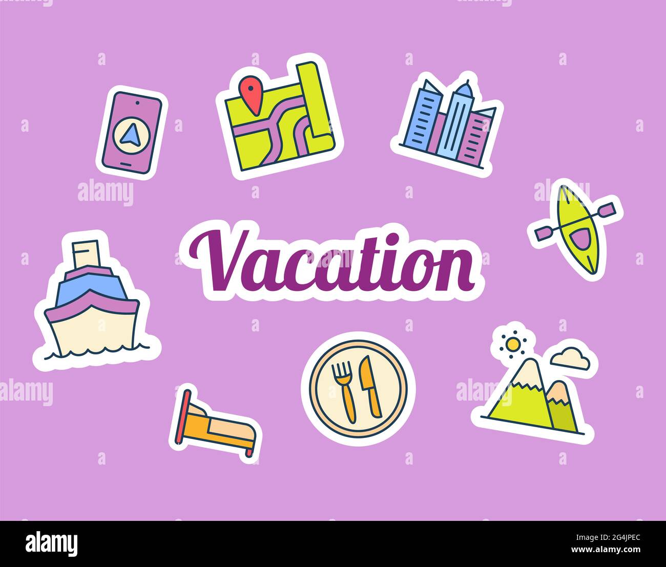 vacation sticker stickers with fill filled color style vector design ...