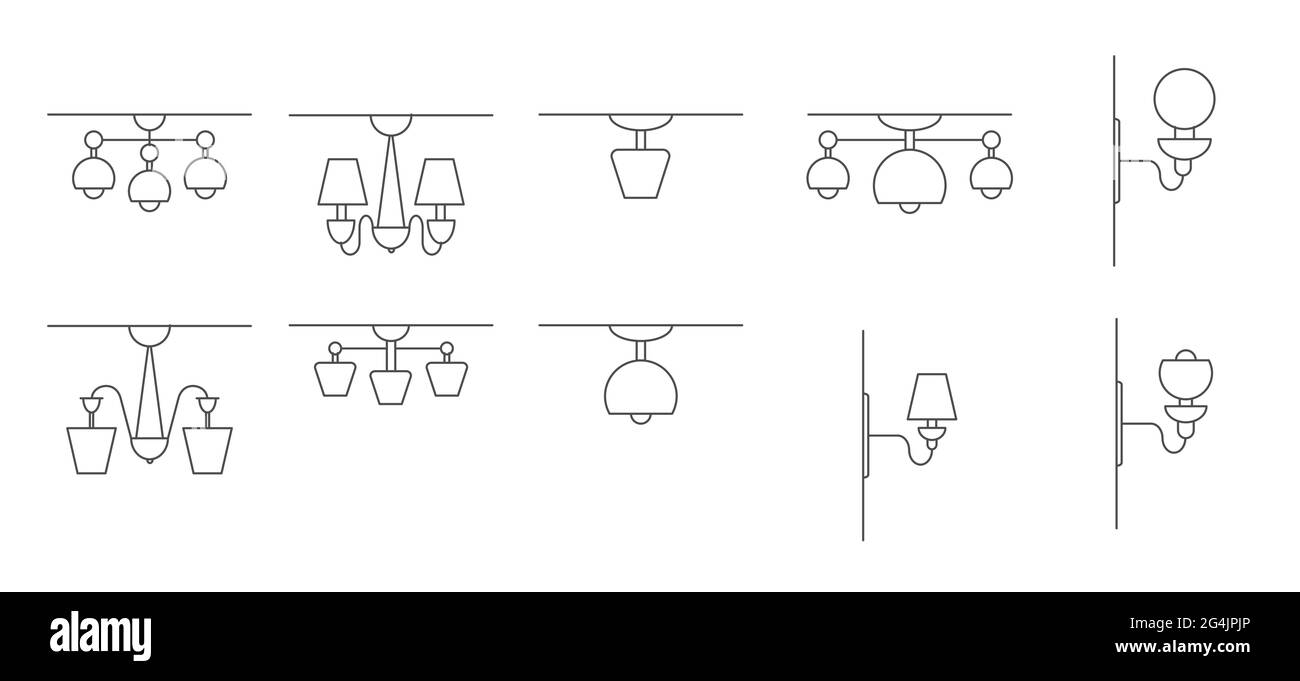 set of vector icons for wall sconces, wall and ceiling lamps. Stock ...