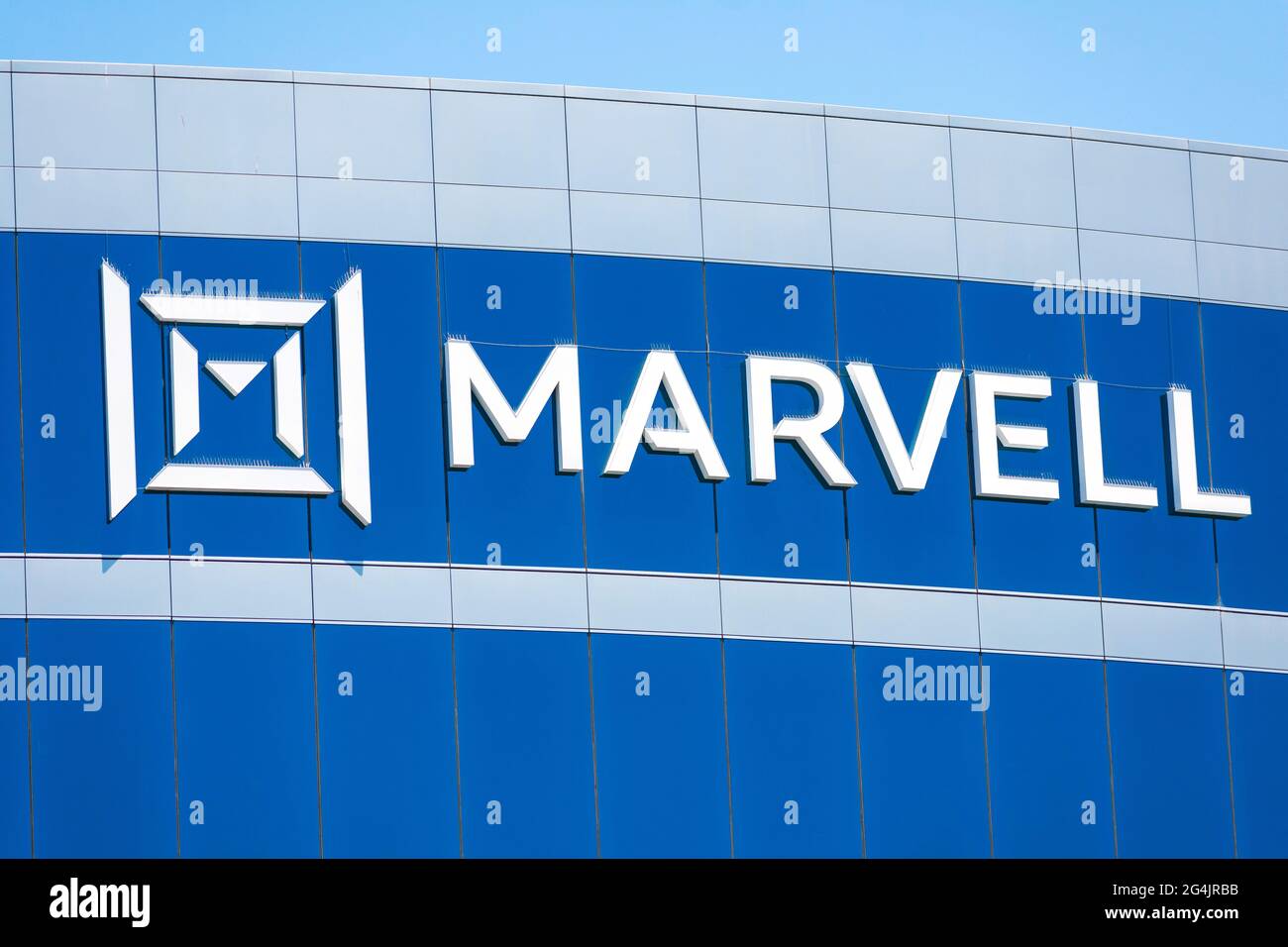 Marvell sign, logo on facade of Marvell Technology headquarters in ...