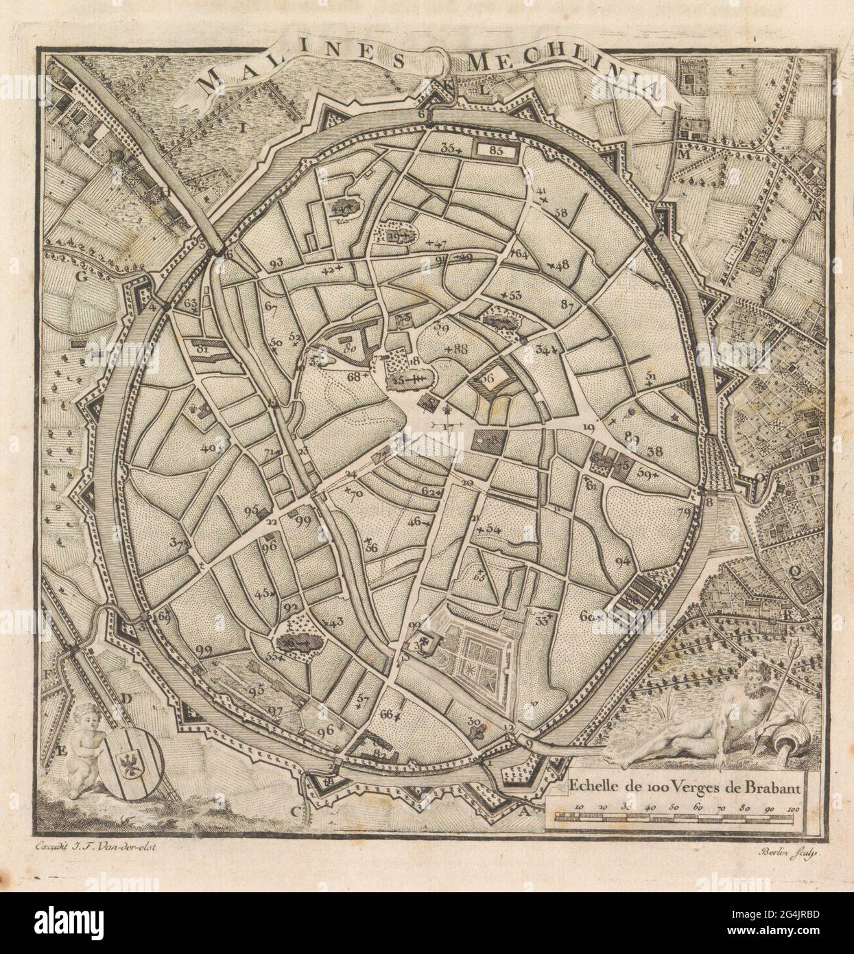Map of Mechelen, 1775-1825; Plan of the city of Mechelen with all the ...