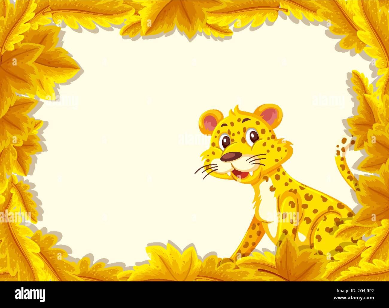 Yellow leaves banner template with leopard cartoon character ...