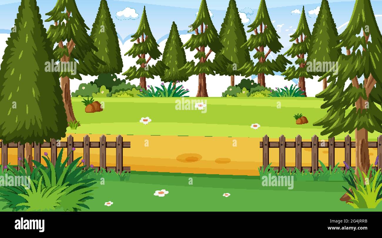 Blank landscape garden scene with many trees illustration Stock Vector ...