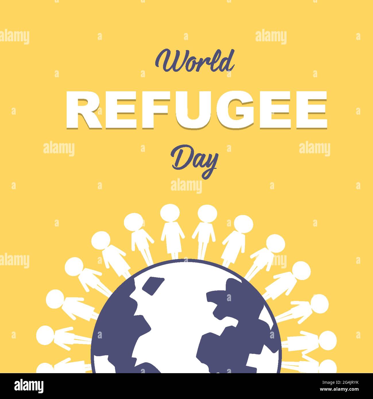 World Refugee Day banner with people around globe illustration Stock ...