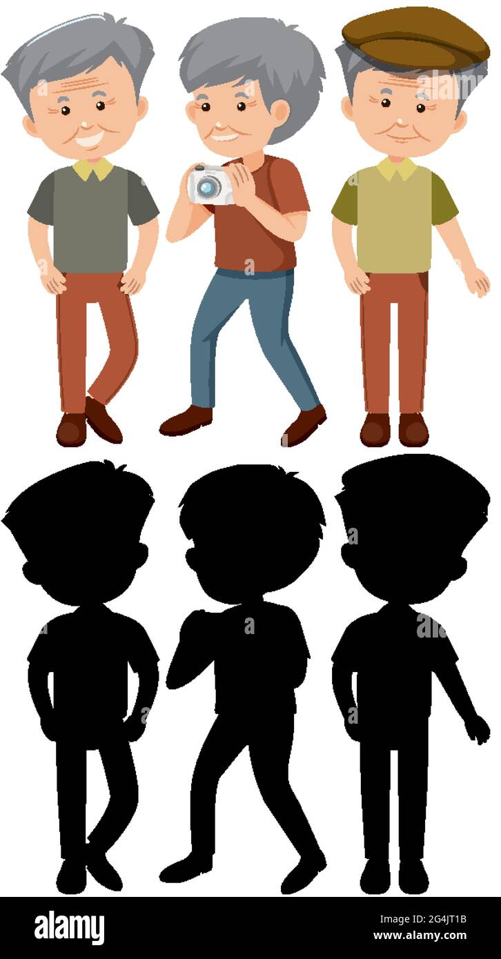 Set of old man cartoon character with different positions with ...