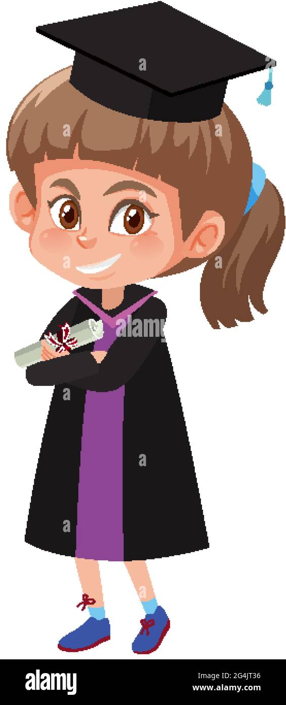 Cartoon character of a girl wearing graduation costume illustration ...