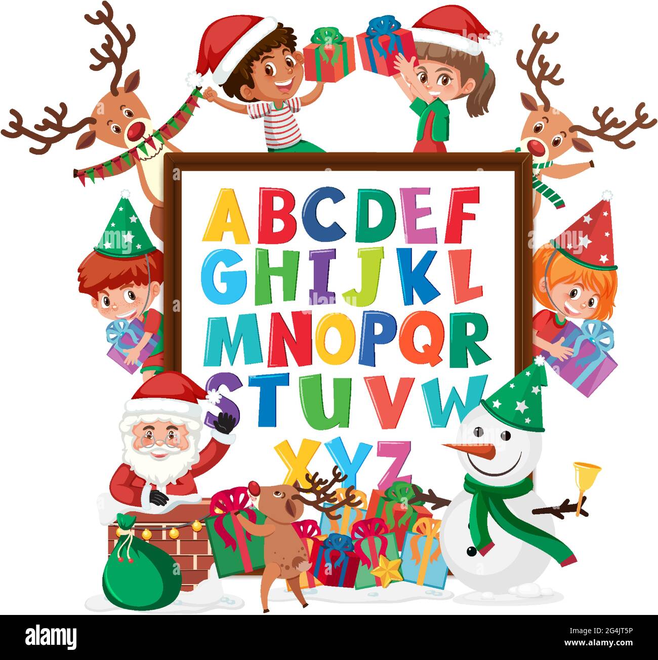 A-Z Alphabet board with many kids in christmas theme illustration Stock ...