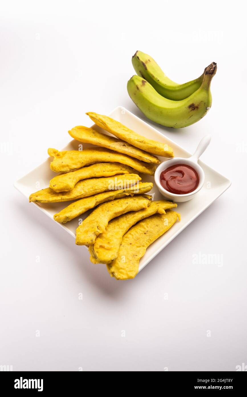 Banana Fritter or pakora or raw kela pakoda or bajji served with ...