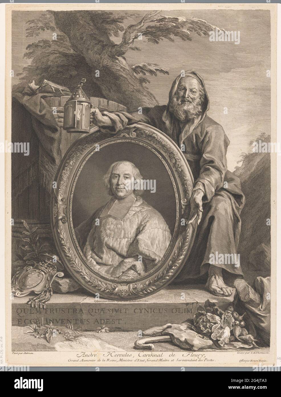 Portrait of Cardinal André Hercule de Fleury in an oval list held by ...