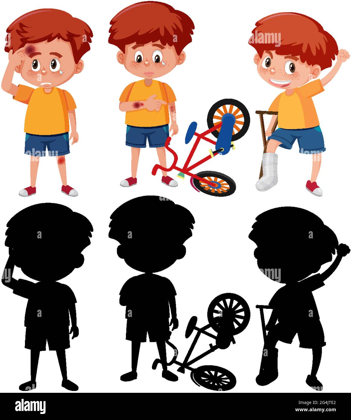 Set of a boy cartoon character in different positions with its ...