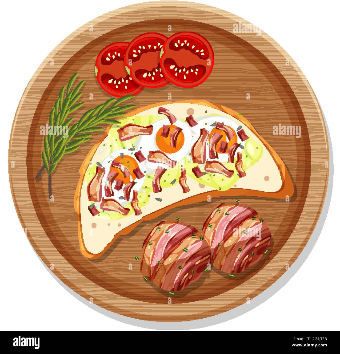 Top view of breakfast set in a dish in cartoon style isolated ...