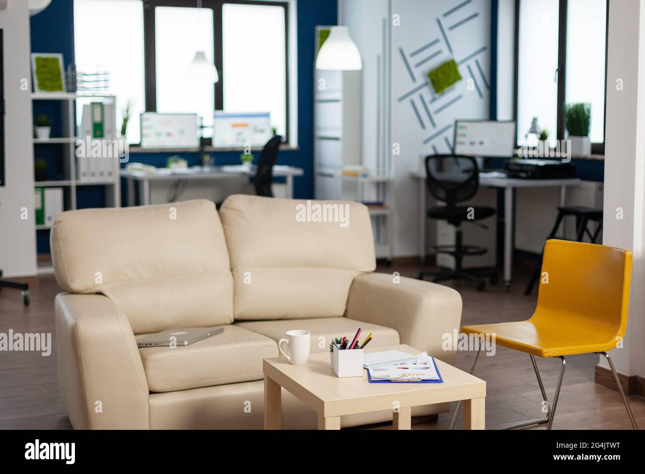 Interior of empty creative office with dusky light, new business, start ...