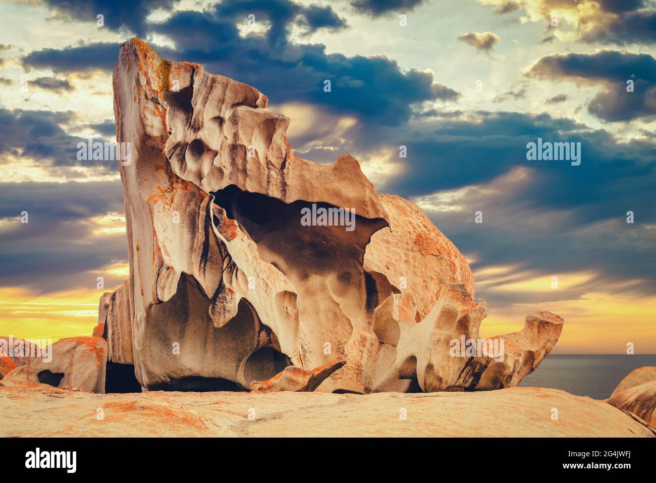 Iconic Remarkable Rocks on Kangaroo Island at sunset, South Australia ...