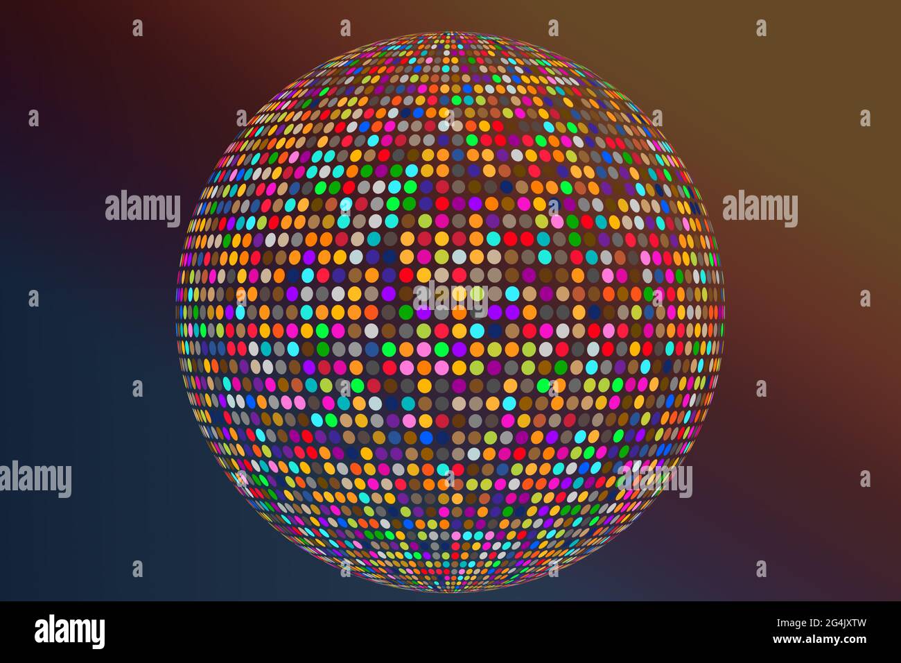 2D disco ball with colorful glittering lights on a gradient blue and ...