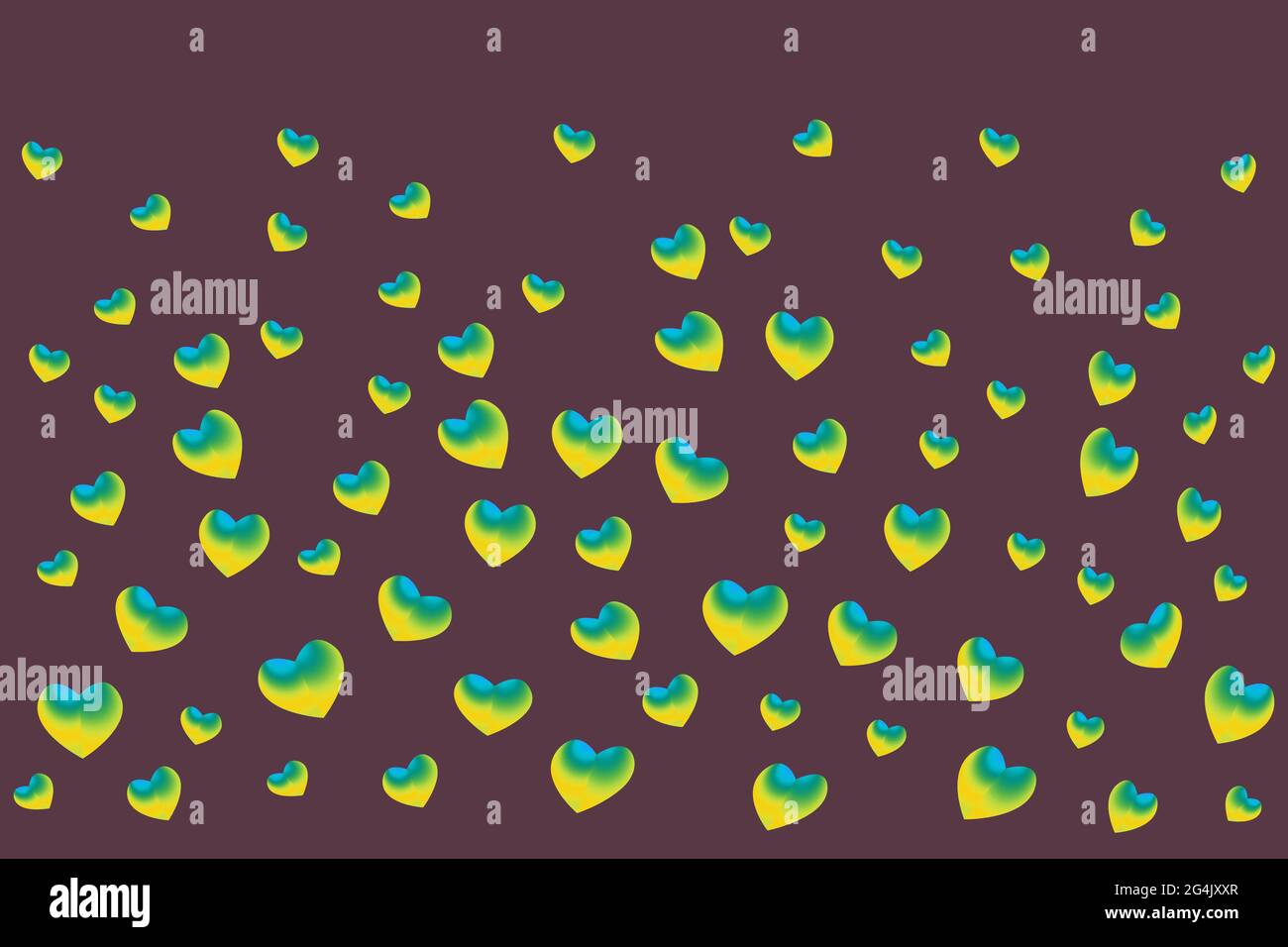 2D dark background with soft neon yellow and green hearts scattered on ...