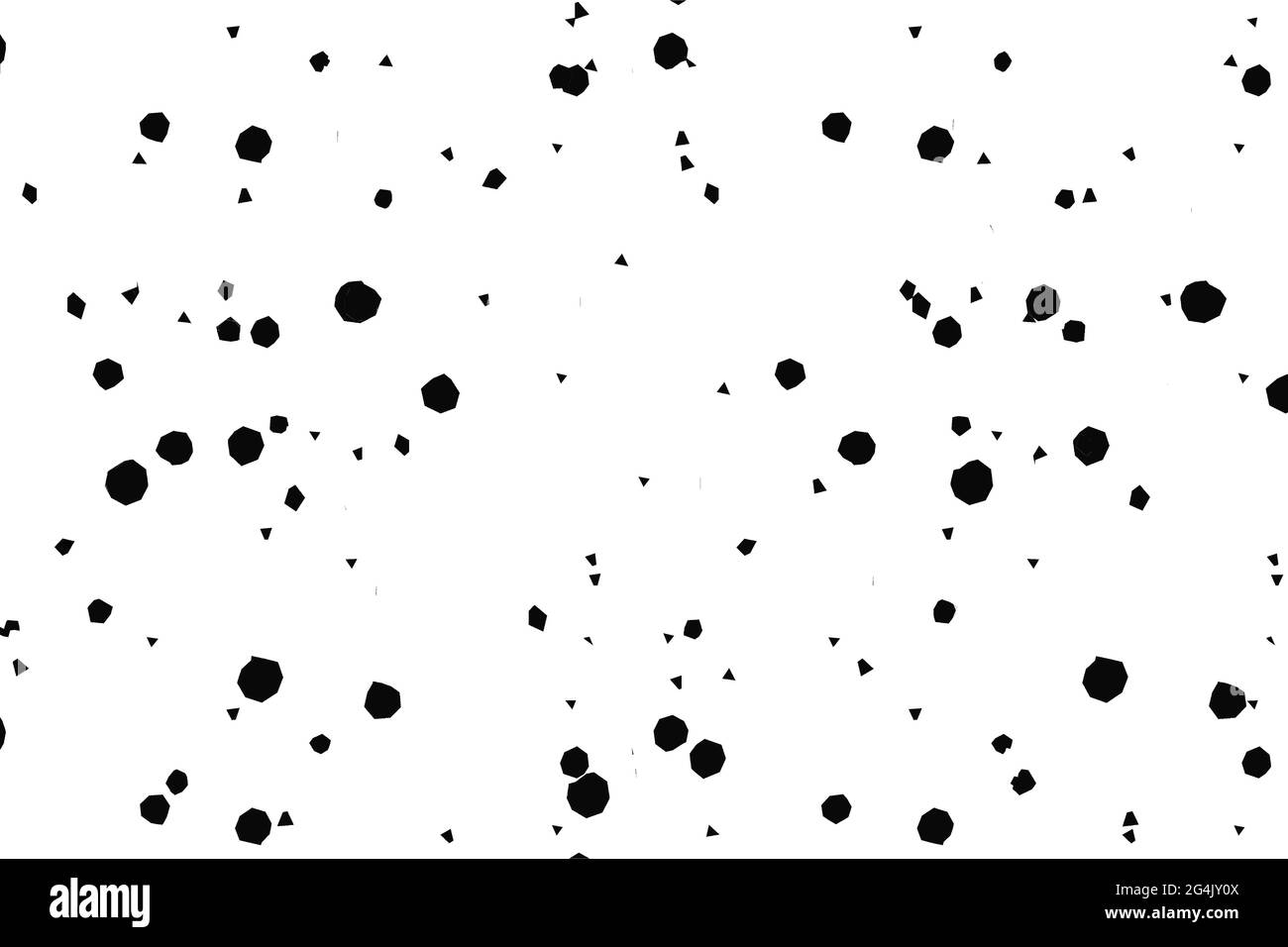 2D illustration with black scattered shapes on a plain white background ...