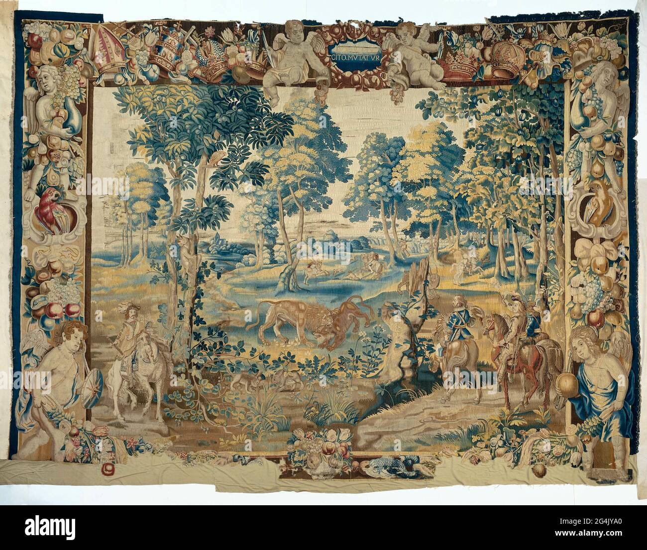 . Tapestry with lion hunting and the spell "Luxus Mundi Cito Mutatur ...