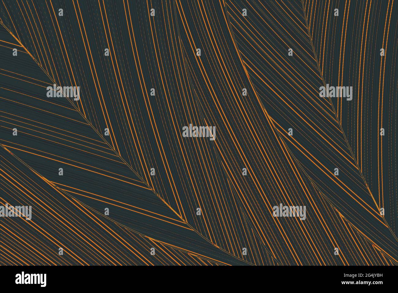 2D illustration of golden strokes on a dark green background resembling ...