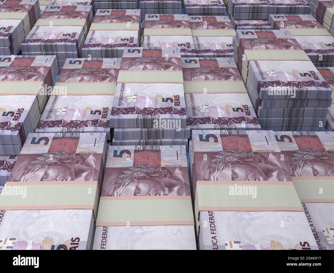 Money of Brazil. Brazilian real bills. BRL banknotes. 5 reals. Business ...