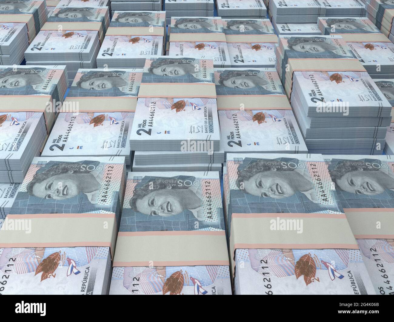 Money of Colombia. Colombian peso bills. COP banknotes. 2 pesos ...