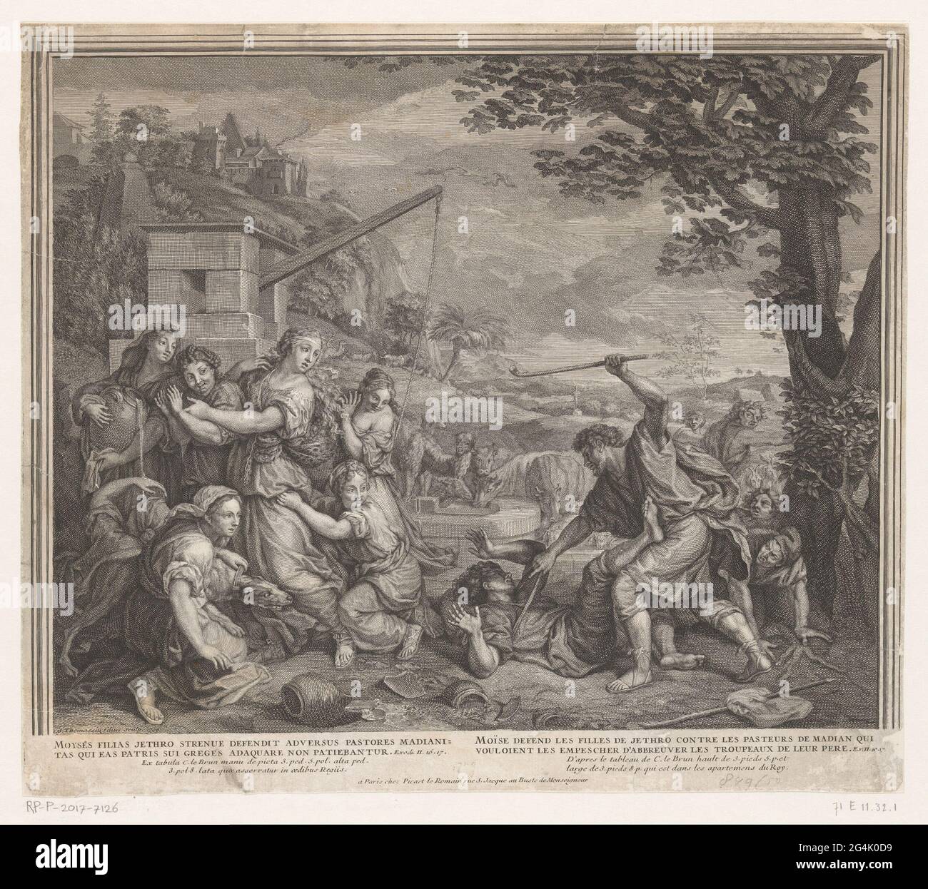 Moses and the daughters of Reüel (Jetro) at De Put. On the right side ...