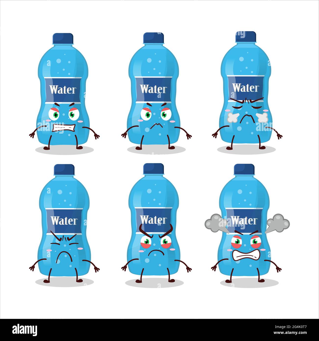 Water bottle cartoon character with various angry expressions. Vector ...