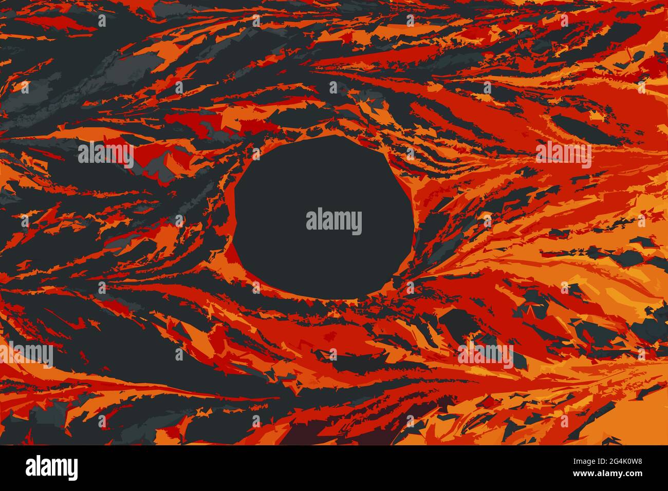 Abstract painting with a dark base and lava colored splash with a ...