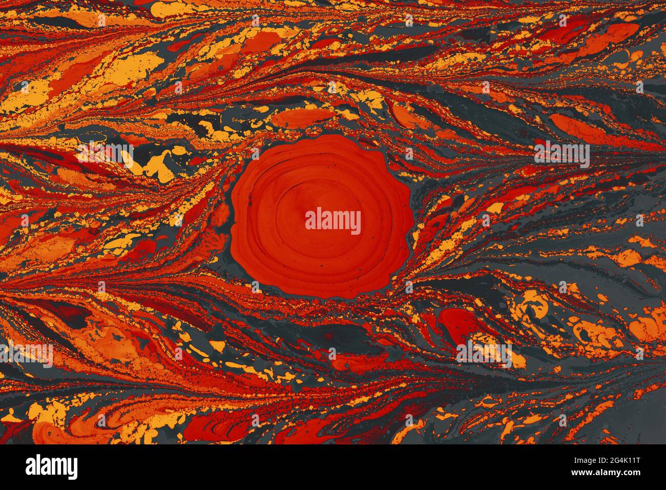 Abstract color splash painting with red shades and a circle in the ...