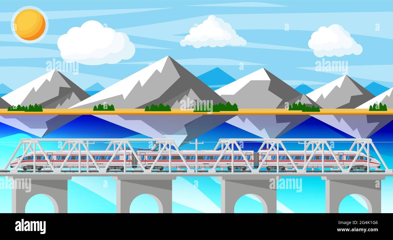 Train and Landscape with Mountain Stock Vector Image & Art - Alamy