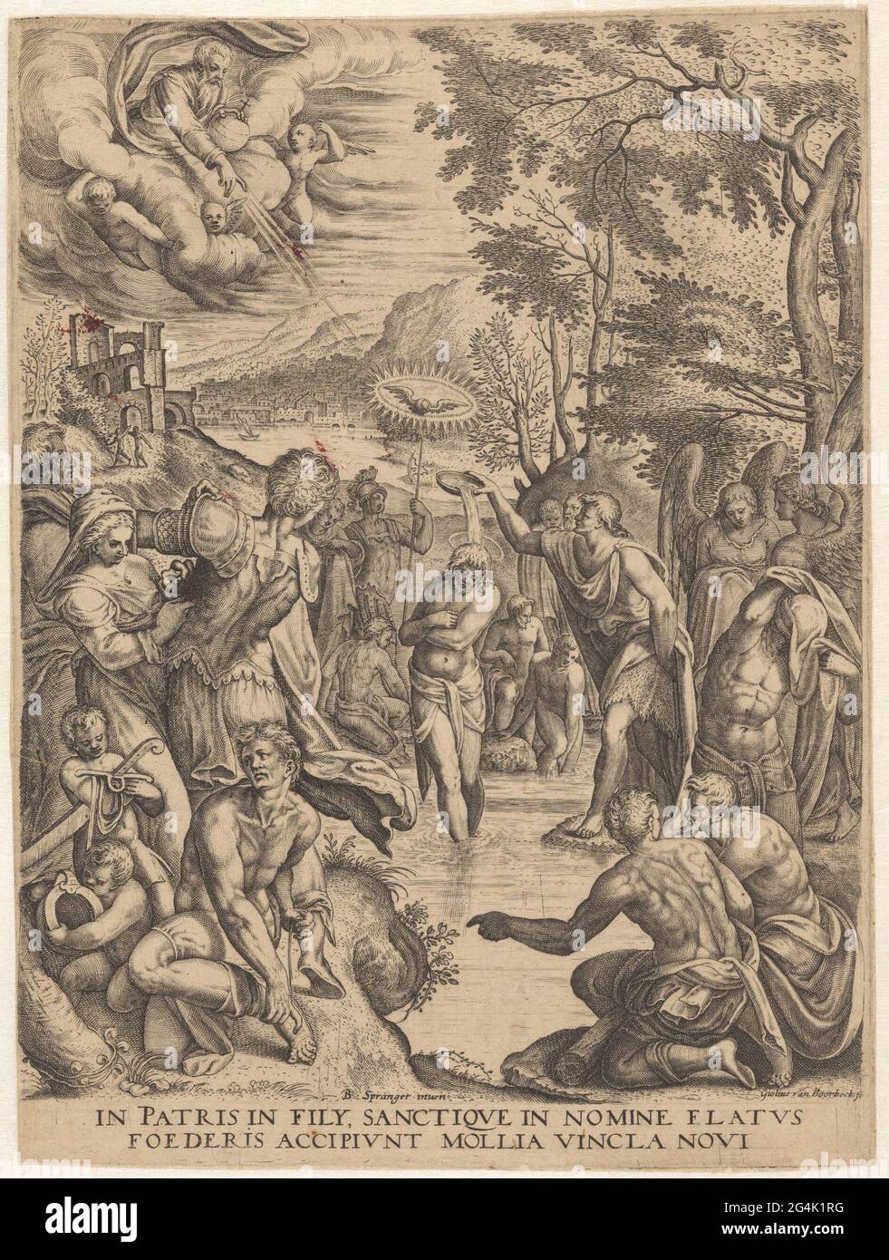 Baptism of Christ. Christ with the poor crossed on the chest is baptized by John the Baptist in ...