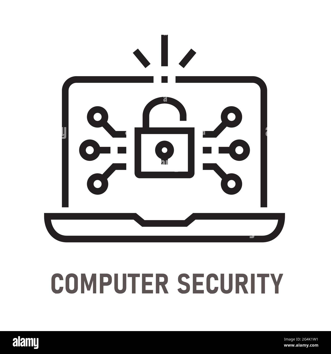 Computer security outline icon on white background. Editable stroke ...