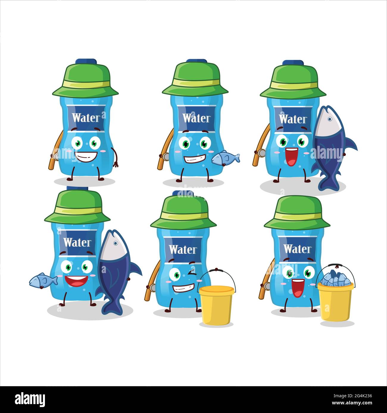 A fisherman water bottle cartoon picture catch a big fish. Vector ...