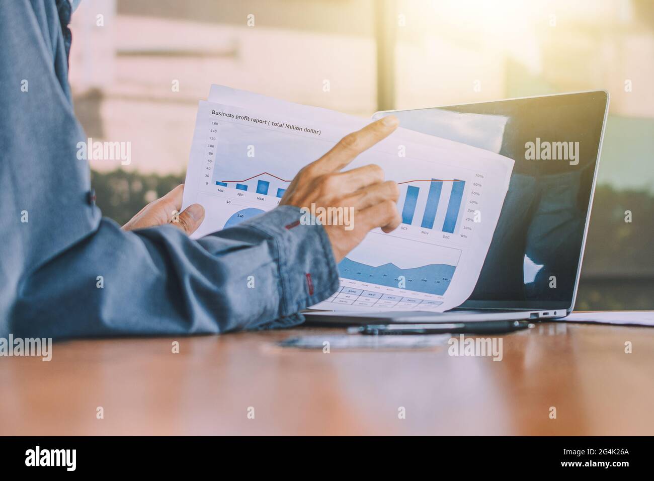 Man worker working business report on computer in office Stock Photo ...