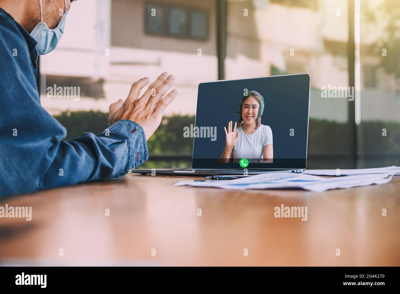 People conference video call center on computer technology Stock Photo ...