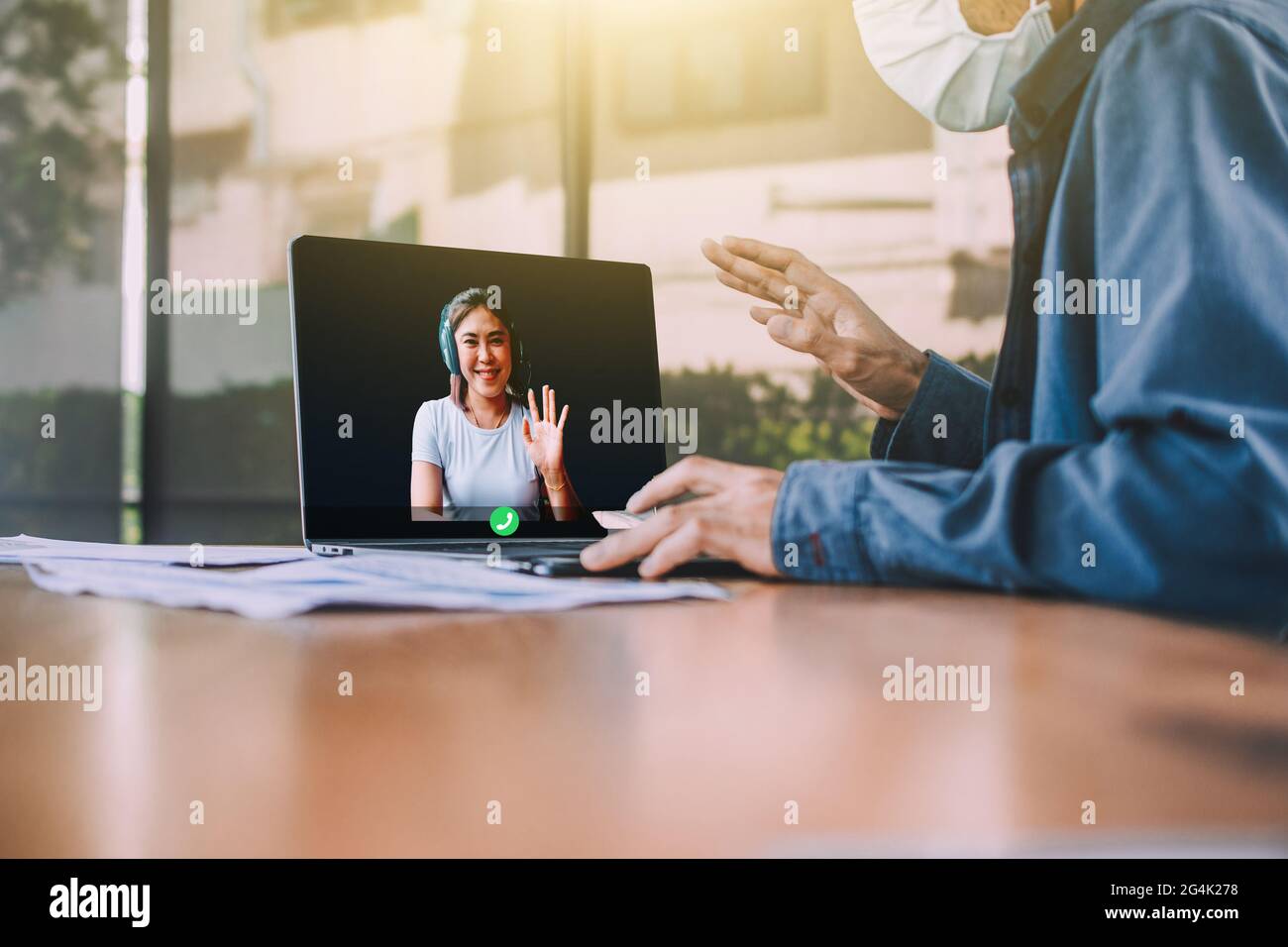 People conference video call center on computer technology Stock Photo ...