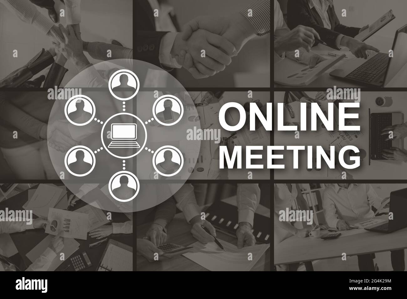 Online meeting concept illustrated by pictures on background Stock ...