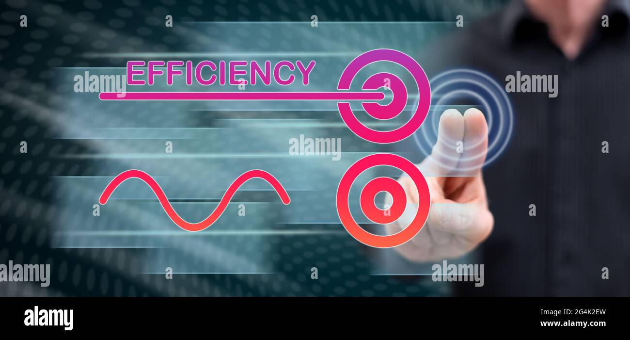 Man touching an efficiency concept on a touch screen with his fingers ...