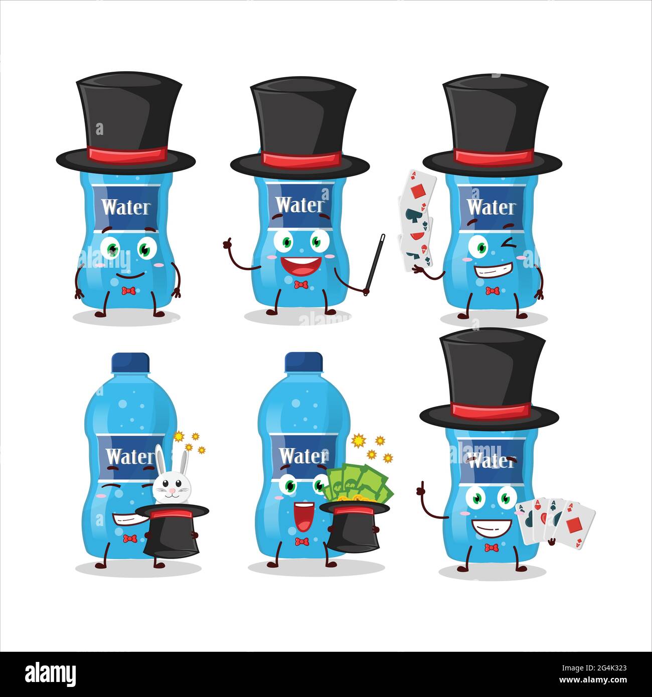 A water bottle Magician cartoon character perform on a stage. Vector ...
