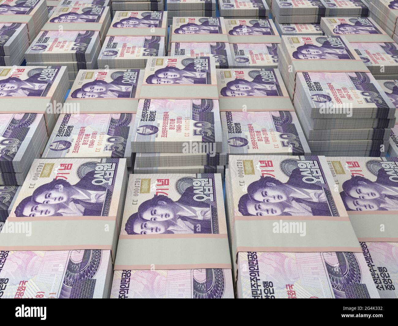 Money of North Korea. North Korean won bills. KPW banknotes. 50 won ...