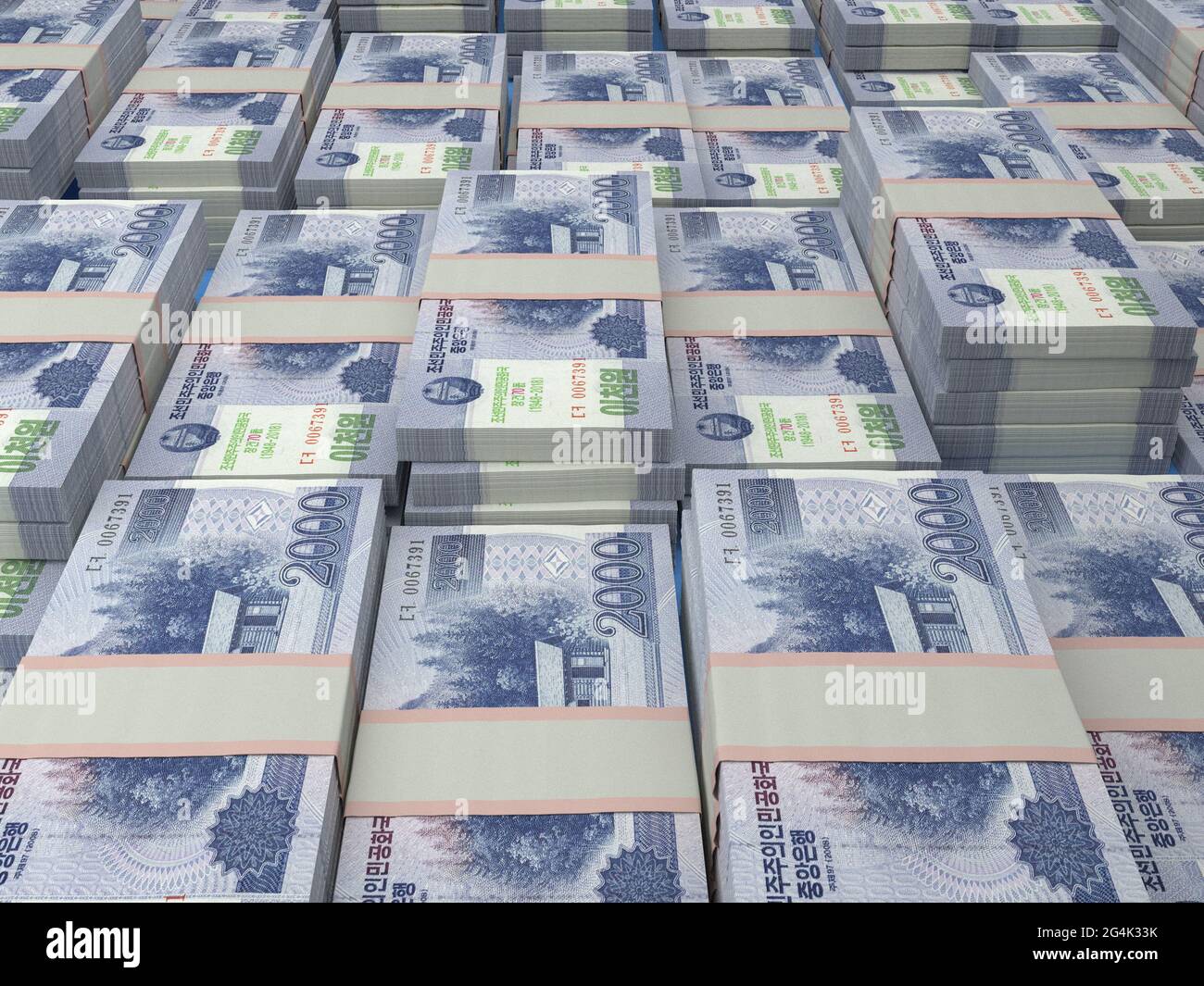 Money of North Korea. North Korean won bills. KPW banknotes. 2000 won ...